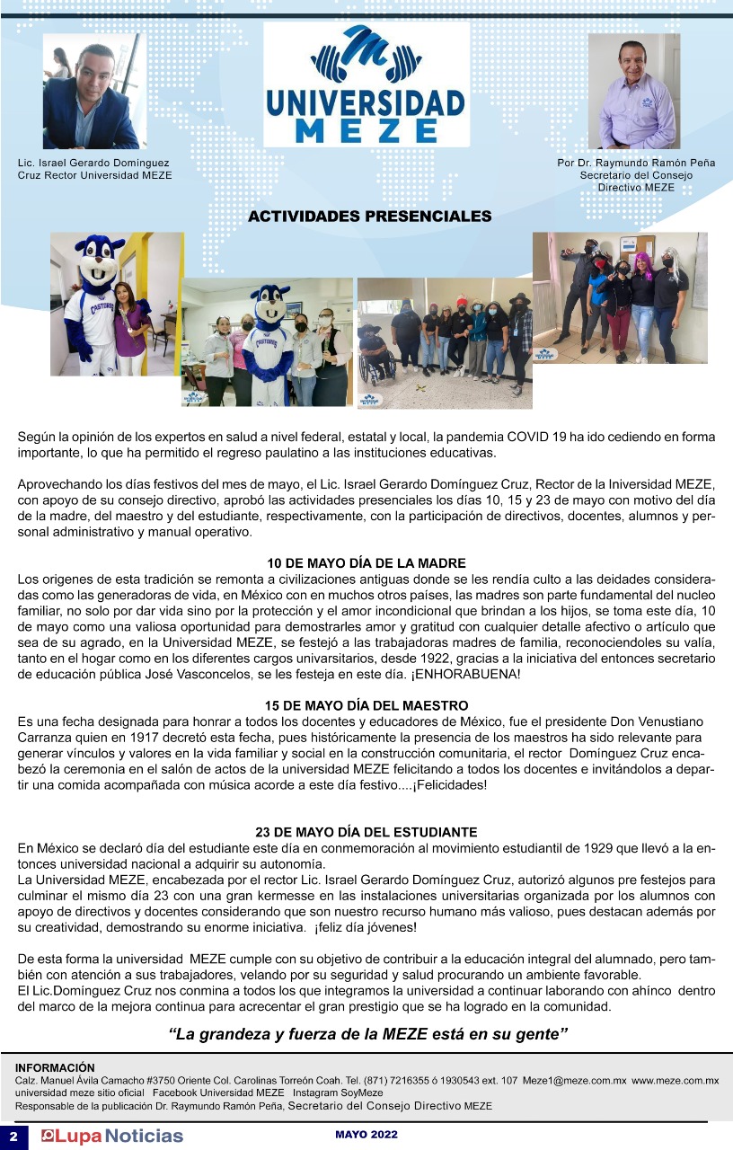 UNIVERSIDAD “MEZE” INFORMA – Lupa noticias