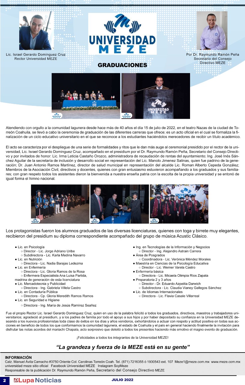 UNIVERSIDAD “MEZE” COMO CADA MES INFORMA – Lupa noticias