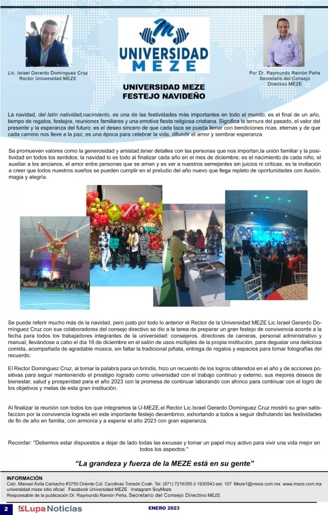 La Universidad “Meze” informa como cada mes – Lupa noticias